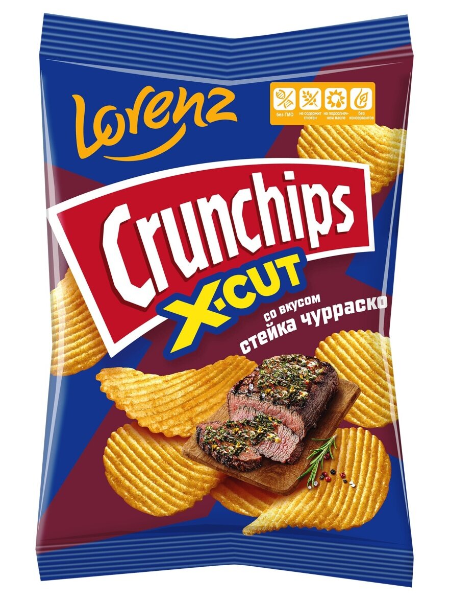 Картофельные чипсы Lorenz Crunchips. X-Cut со вкусом со вкусом стейка чурраско 70 г