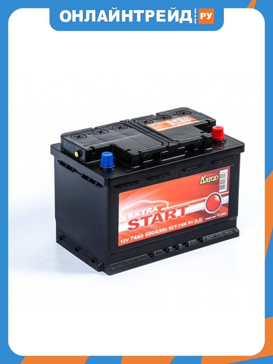 Аккумулятор Extra Start 6СТ-74N R+ (L3), 278x175x190, обратная полярность, 74 Ач