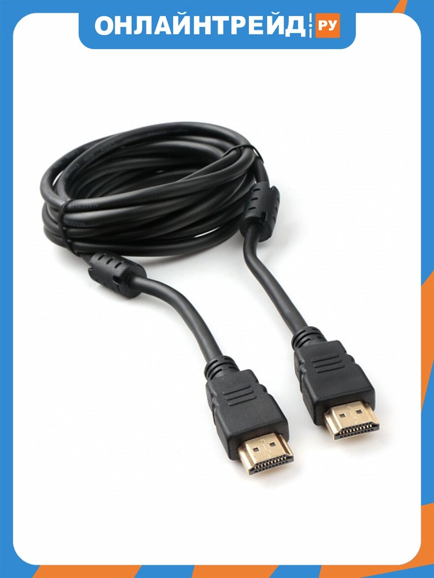 Кабель HDMI Cablexpert , 3м, v2.0, 19M/19M, черный, позол. разъемы, экран, 2 ферр кольца