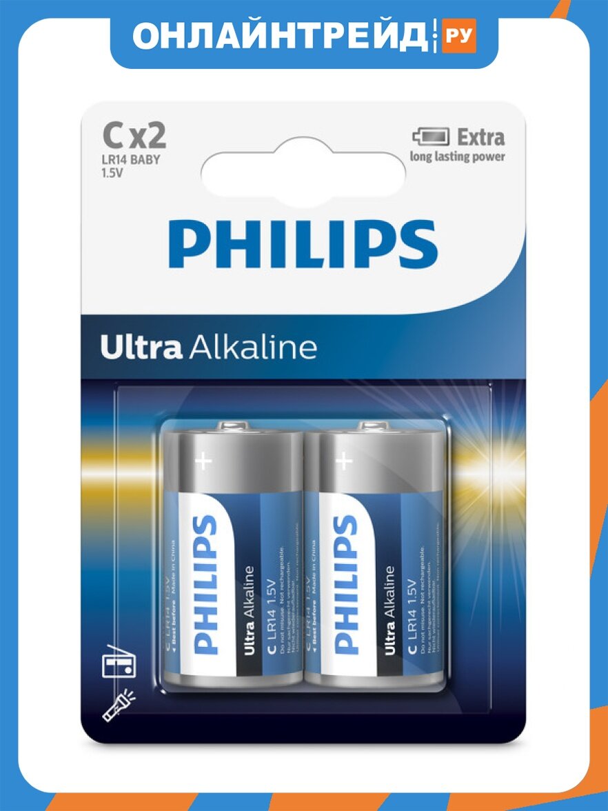Элемент питания Philips Ultra Alkaline LR14 C бл 2
