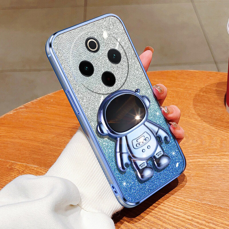 Чехол Vivo IQOO Z10 гальваническим покрытием, противоударный, защита камеры, подставка астронавты с зеркалом (Vivo IQOO Z10)