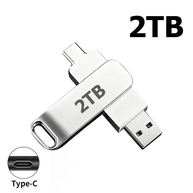 Флеш-накопитель 16 ТБ USB 3.2 металлический водонепроницаемый Type-C Белый, Silver-2TB