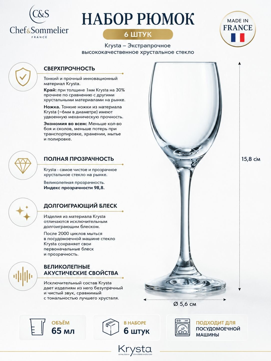 Набор рюмок 65 мл 6 шт Chef&Sommelier Spirits