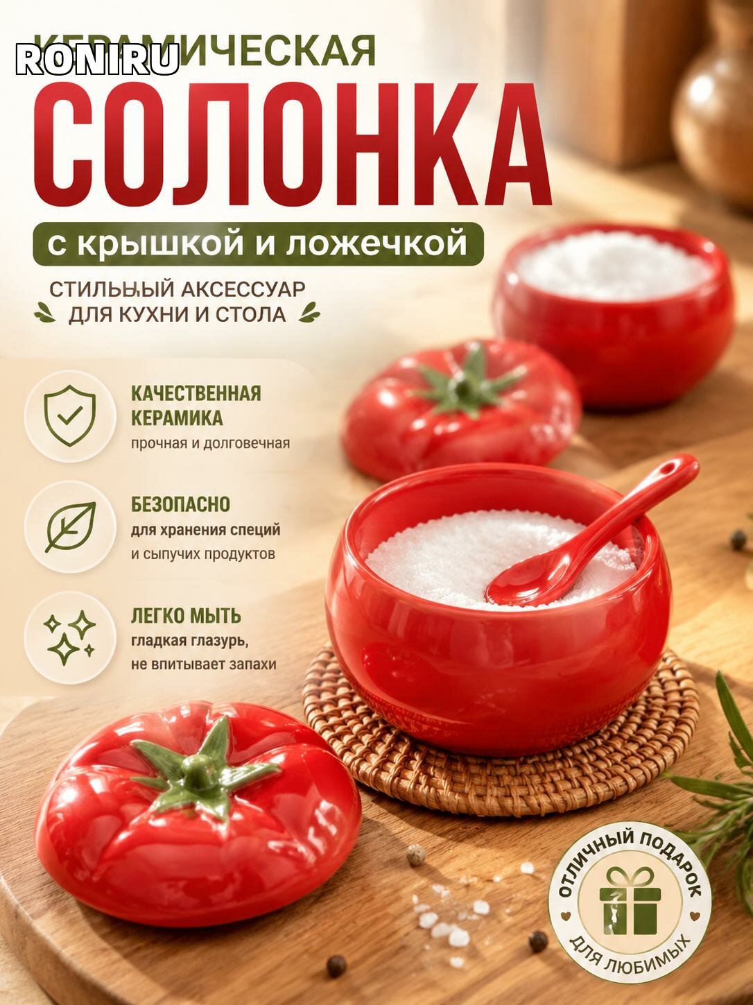 Солонка для соли с крышкой — удобная емкость для специй и сыпучих продуктов, стильный аксессуар для кухни и стола