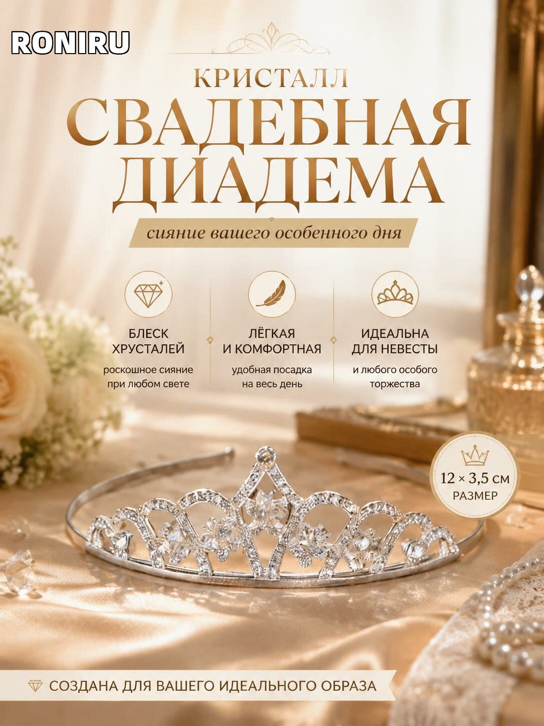 Кристалл свадебная диадема повязка с короной, серебристая из сплава 12x3,5 см для невесты и торжества