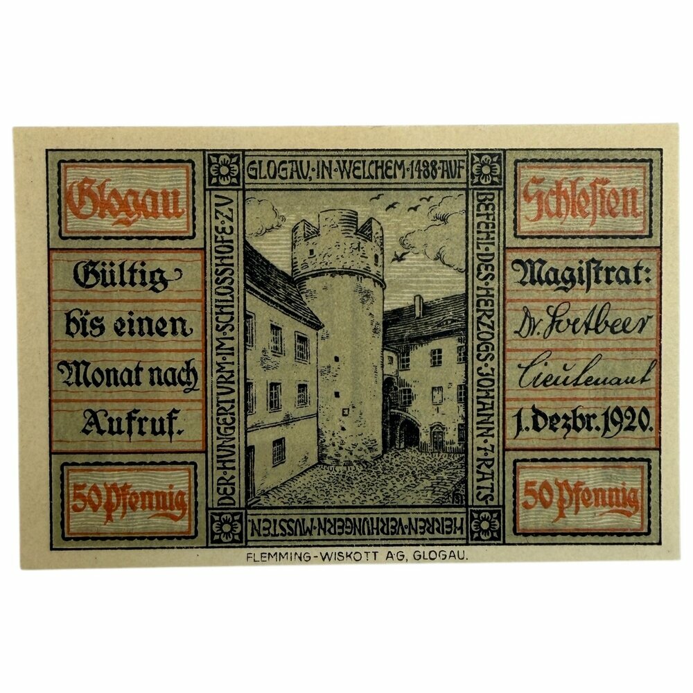 Германия (Веймарская республика) Глогау 50 пфеннигов 1920 г.