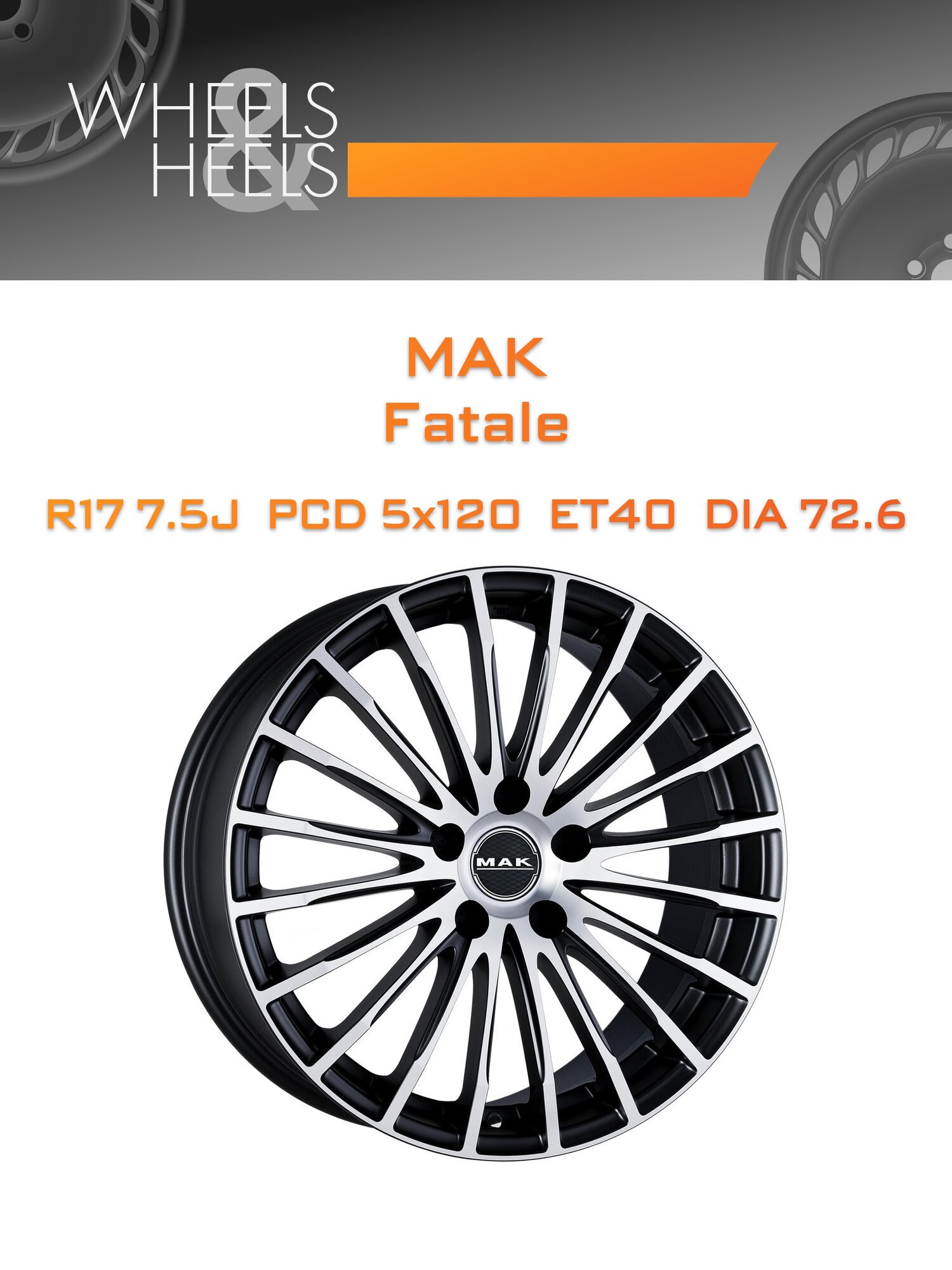 Диск автомобильный литой MAK Fatale 17x7.5 5x120 et40 dia72.6 Чёрный матовый с полированной лицевой частью