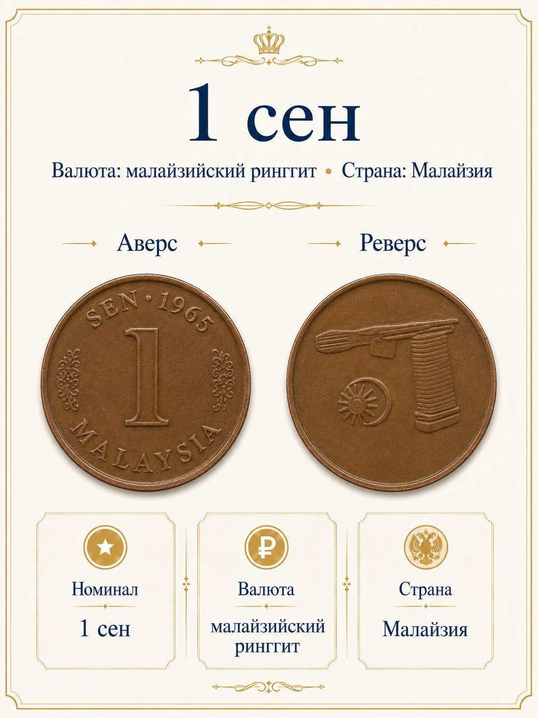 1 SEN Малайзия коллекционная монета