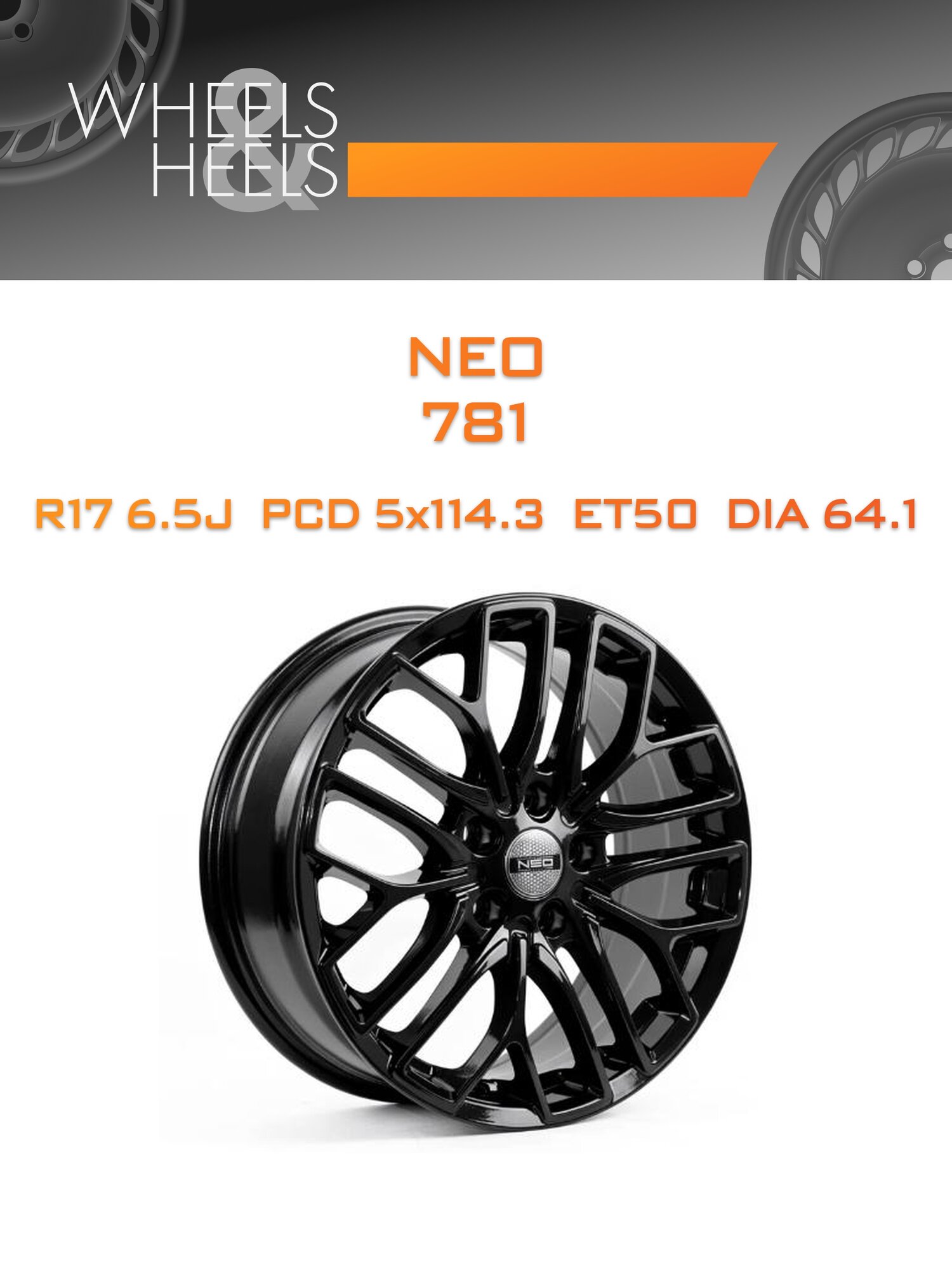 Диск автомобильный литой NEO 781 17x6.5 5x114.3 et50 dia64.1 Чёрный