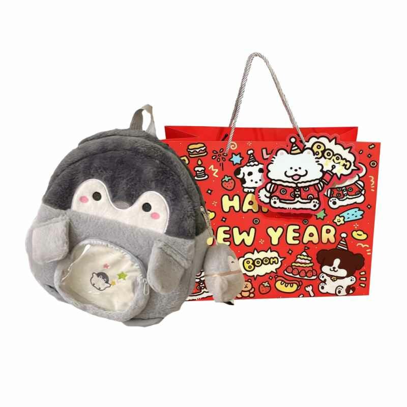 Плюшевый рюкзак-антистресс унисекс PANGPANGLONG с вышивкой пингвина, 30CM EU, Embroidery Penguin Backpack+with Penguin Charm+New Year Party Puppy Shopping Bag