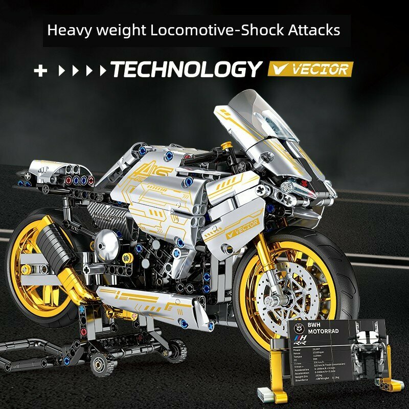 Модель мотоцикла BMW Platinum Edition M1000R 666 деталей с подставкой и значком