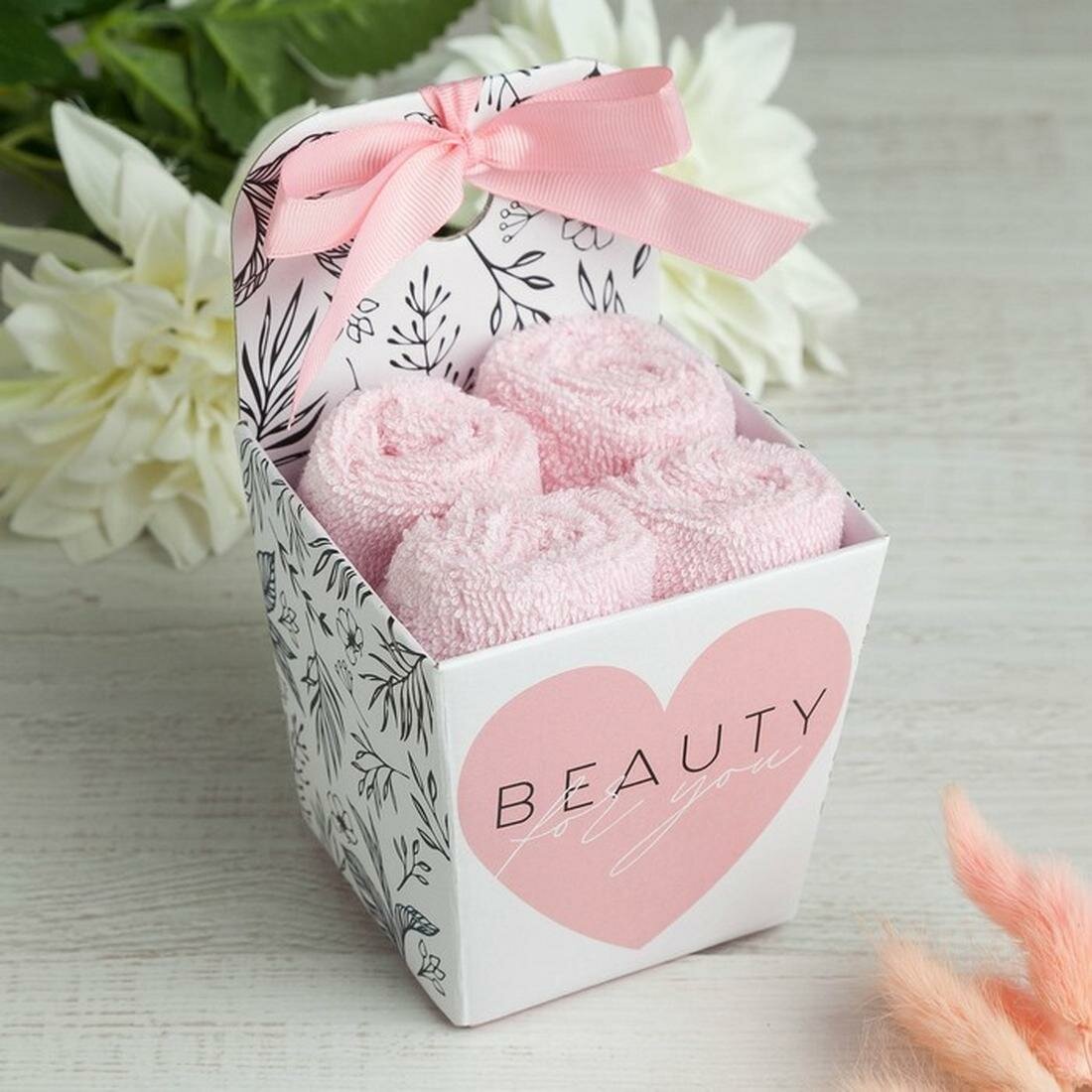 Подарочный набор махровых салфеток "Beauty" 30х30 см-4шт, хлопок, 340 г/м2