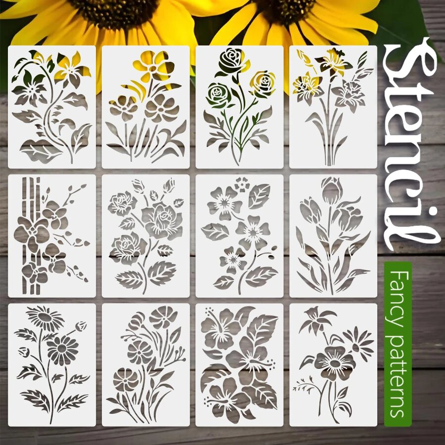 Набор трафаретов для рисования "Floral Stencil Template Set" 12 шт.