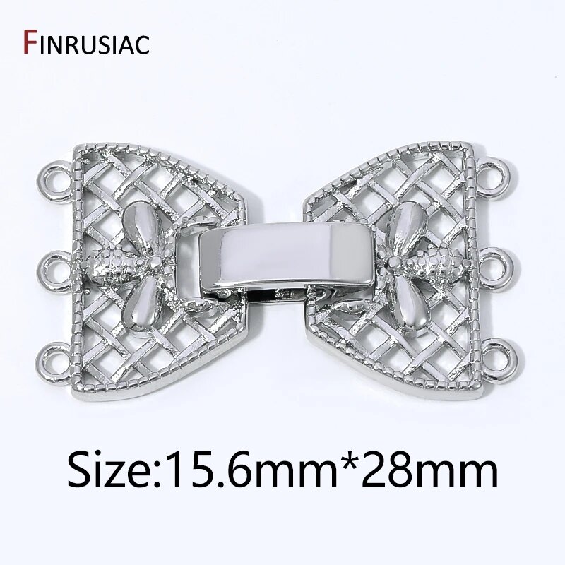 Застежка крючковая FINRUSIAC, 2 шт, Родий, 15.6*28 мм