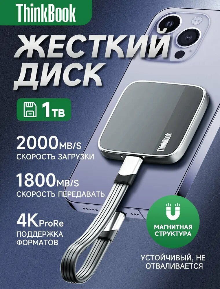 ThinkBook 1 ТБ Внешний жесткий диск (TU810 Plus 1TB), Металл, черный матовый, серый