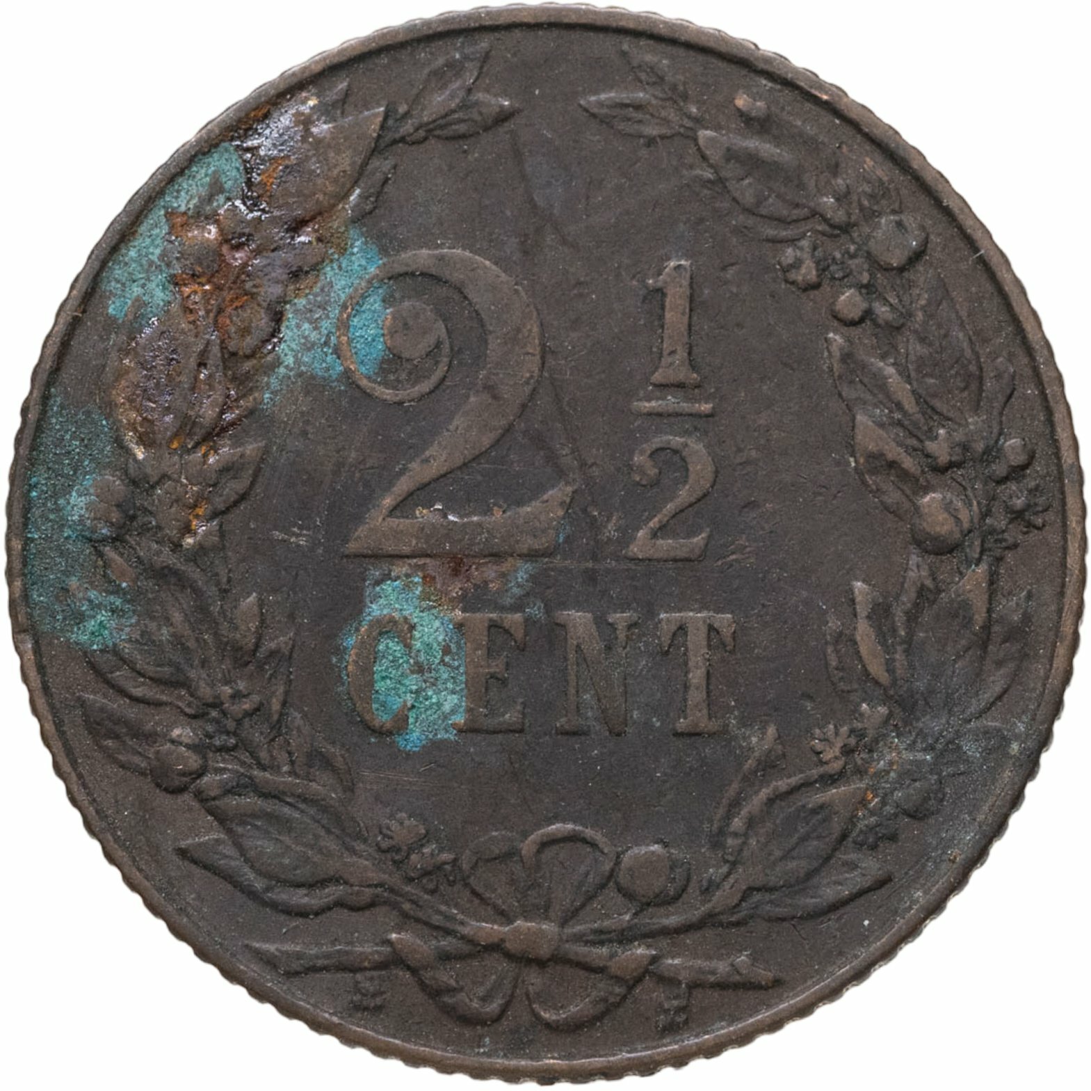 Нидерланды 2 1/2 цента cent 1906, Бронза, в сохранности VF-XF