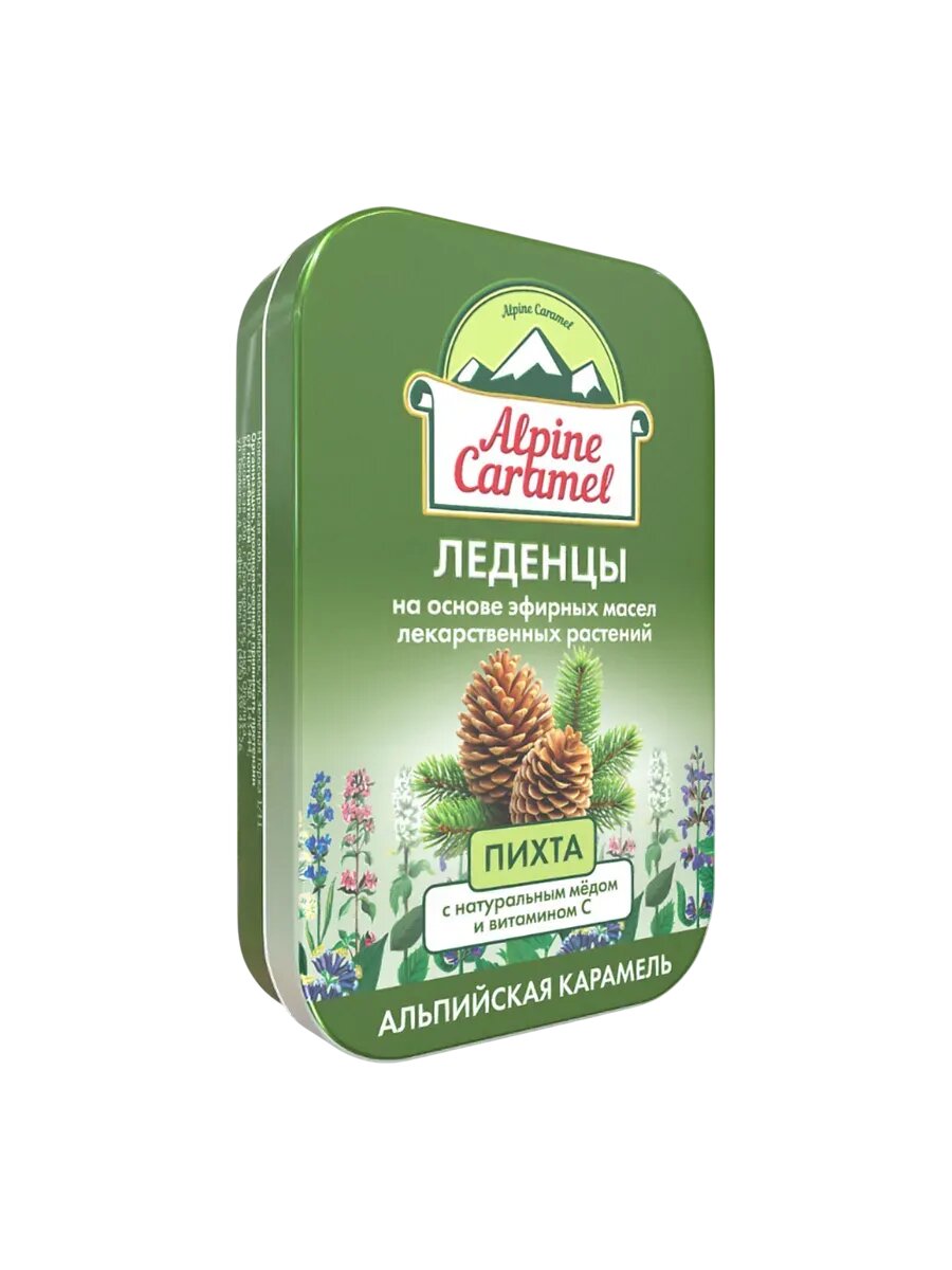 Альпийская Карамель / Alpine Caramel Леденцы детские с натуральным медом и вит С со вкусом Пихты массой 3,3 г мини-бокс 53 г 1 шт