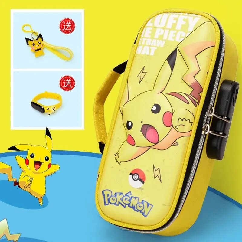Пенал Pokemon Pikachu - 4-х секционный, водонепроницаемый, для школы (с брелоком и часами в подарок) для мальчиков и девочек