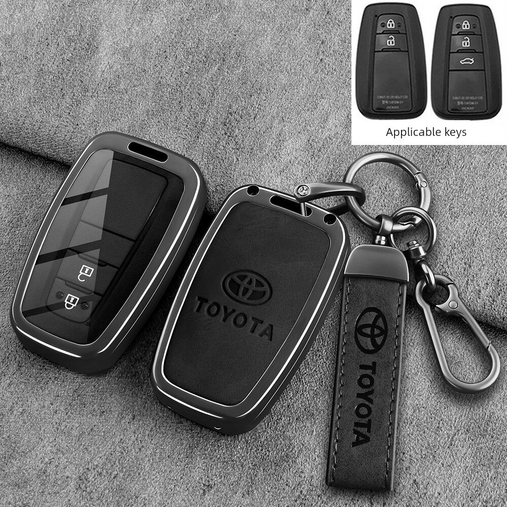 Чехол для ключа Toyota RAV4 C-стиль в черном цвете с кожаным ремешковым крепежом - премиум
