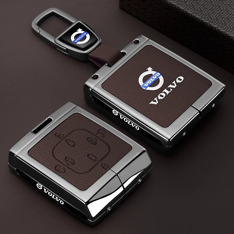 Умный D стиль Чехол для ключей для моделей Volvo - Кожаная текстура комфорта, Мокко-коричневый с металлическим брелоком