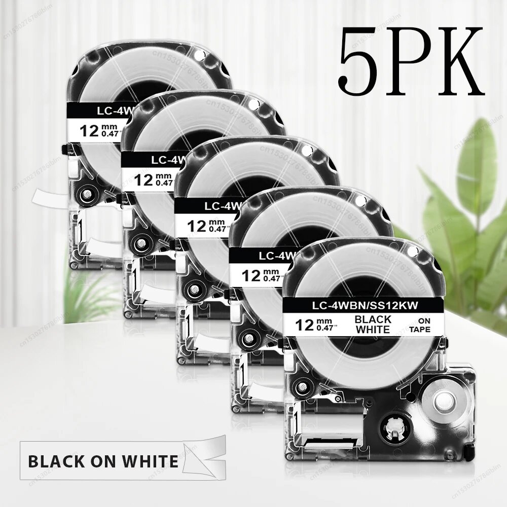 5PK Лента для этикеток Epson 12 мм, черная на белом