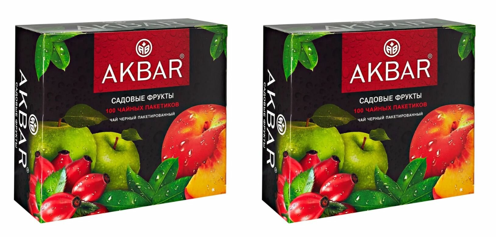 Akbar Чай черный в пакетиках, Садовые фрукты, 100х1.5 гр, 2 уп