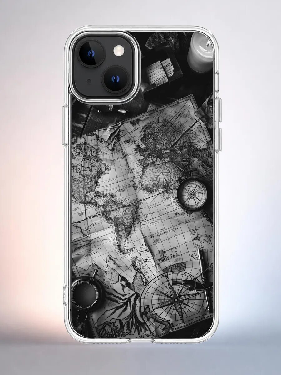 Чехол iPhone 13 карта путешествия силиконовый прозрачный