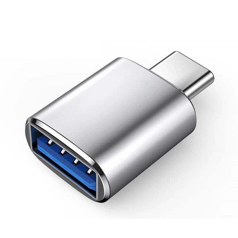OTG-адаптер с Type-C портом, серебристый, USB 3.0, подключение флешки, мыши, клавиатуры для мобильных устройств