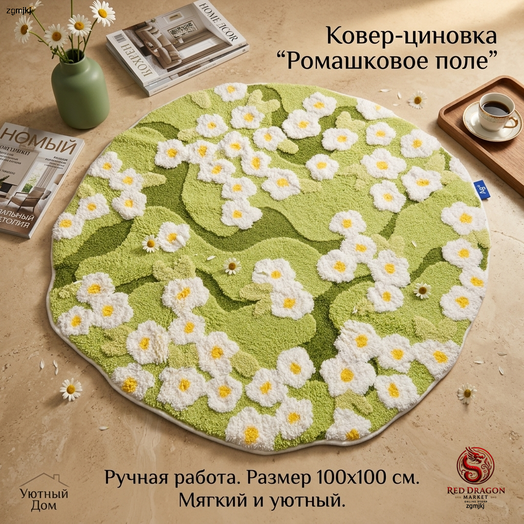 Мягкий толстый круглый ковёр для дома 100×100 см, не скользит