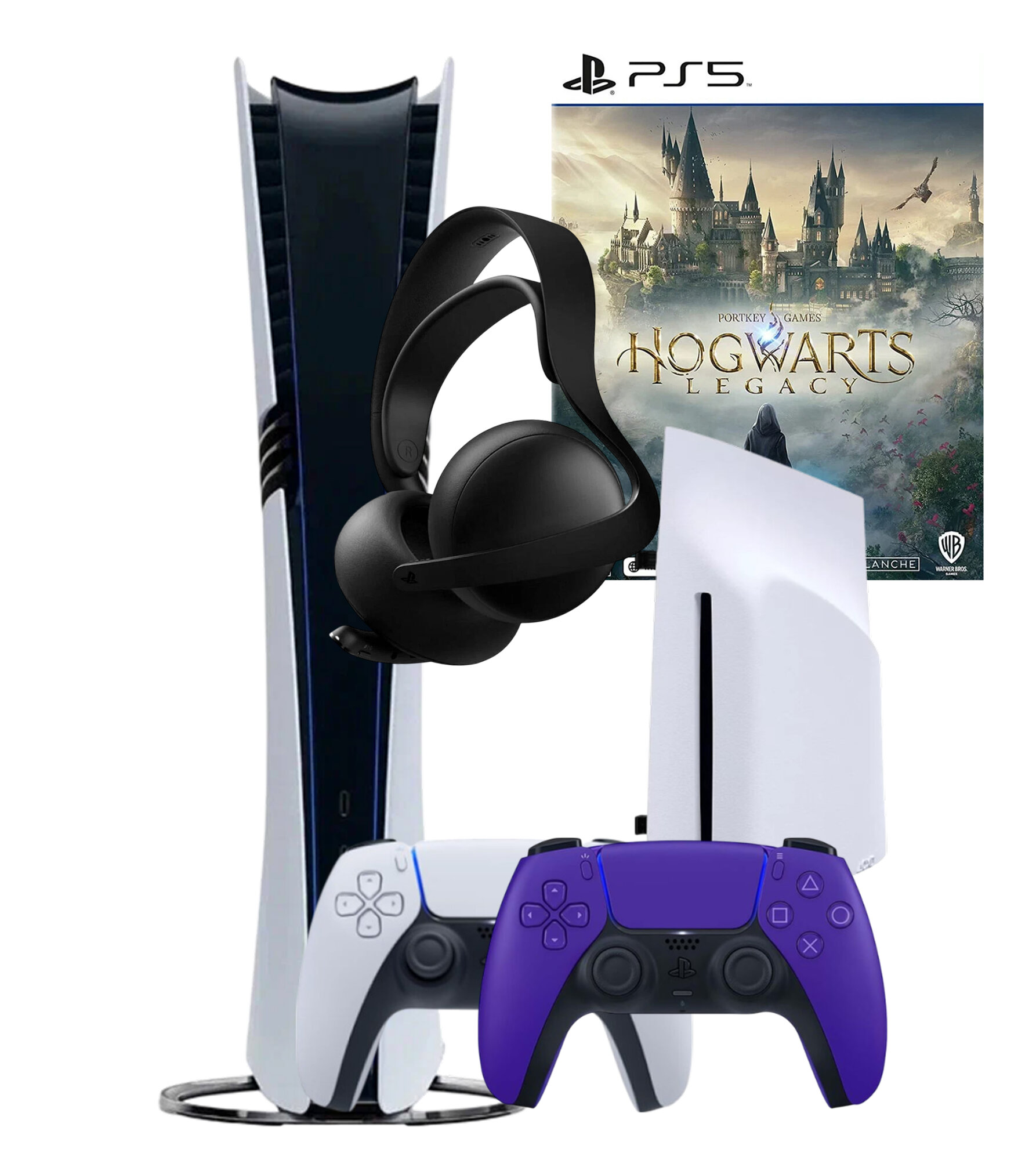 Игровая приставка PS5 Pro + Hogwarts Legacy + DualSense PS5 Purple + Дисковод + Pulse Elite Black