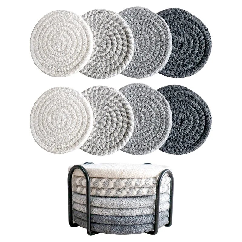 Льняные подставки под стаканы из набора на 8 штук Серый, Beige-gray 8PCS