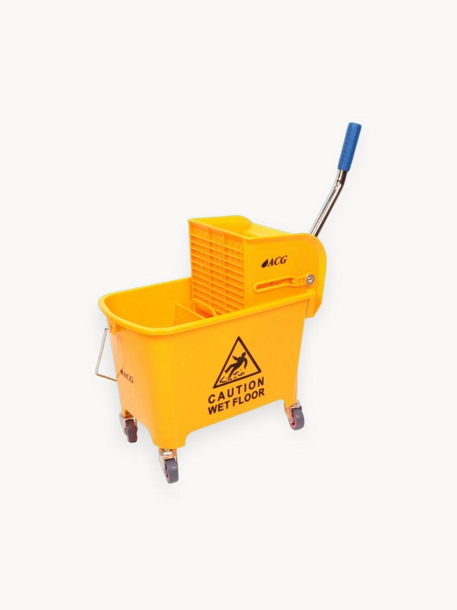 Тележка уборочная ACG, ведро двойное 20л, отжим механический, на колесах, желтый