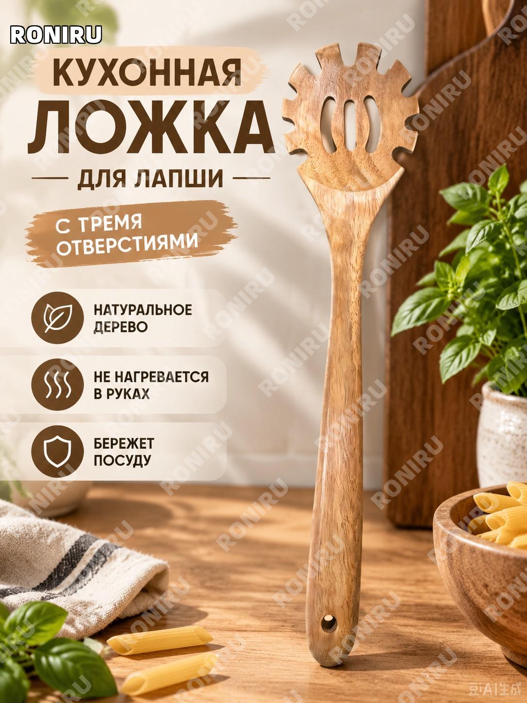 Трехдырочная ложка для лапши из дерева, кухонный черпак с тремя отверстиями, деревянная ложка для приготовления