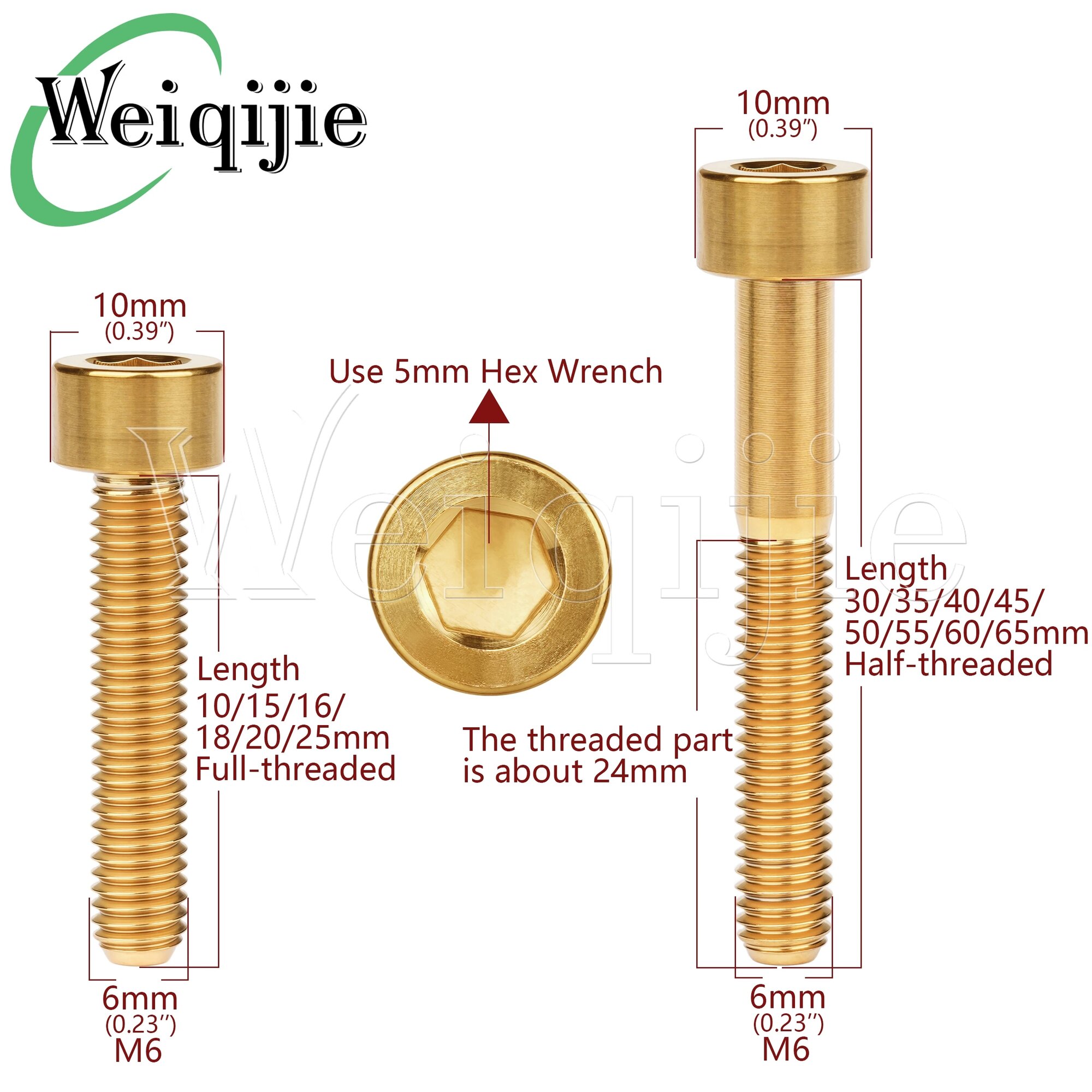 Титановые болты Weiqijie M6X10-65 мм для подседельного штыря
