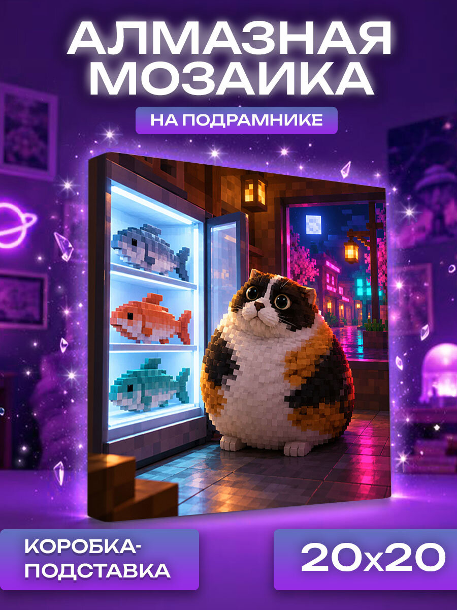 Алмазная мозаика Котость в ночном японском магазине