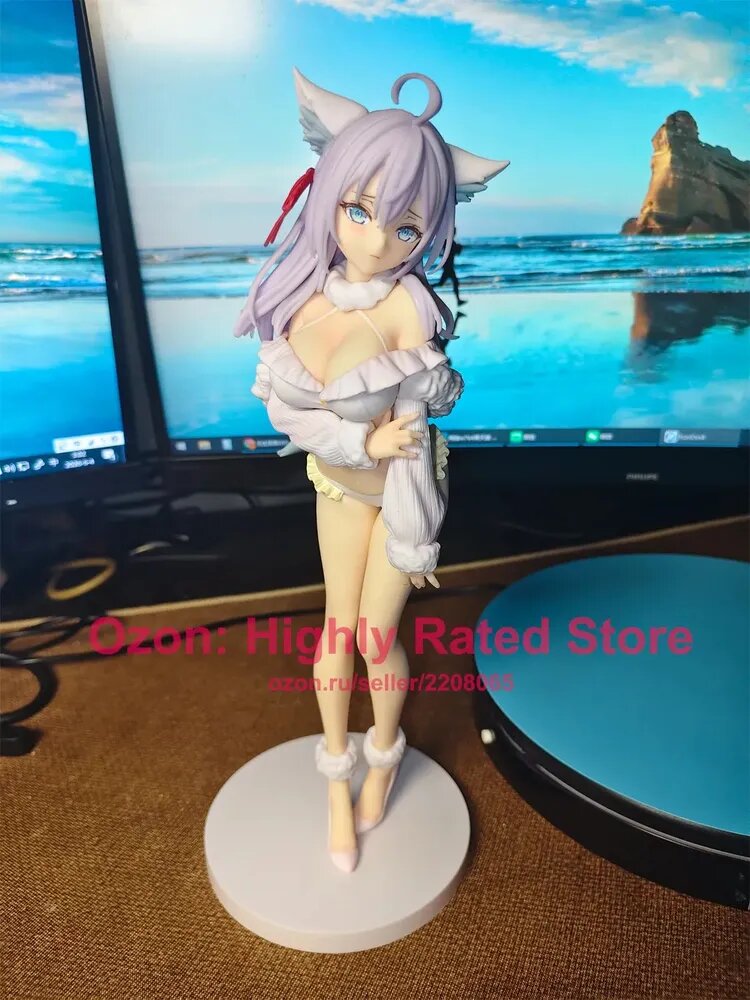 30cm Большая аниме фигурка Девушка-лиса 32 см Коллекционная статуэтка Кицунэ с хвостами