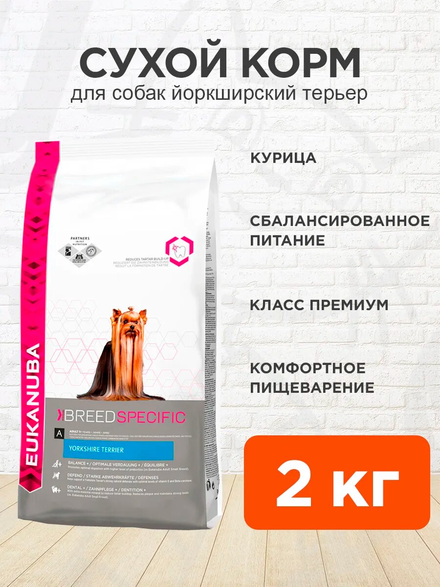 Корм сухой Eukanuba Yorkshire Terrier для взрослых собак йоркширский терьер, 2 кг