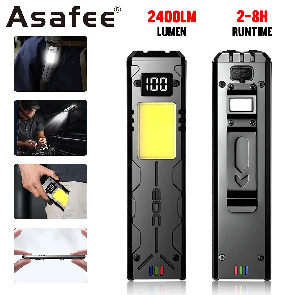 Многофункциональный фонарик Asafee DC-01 EDC, ультратонкий, компактный, с индикатором заряда, светодиодный, с клипсой