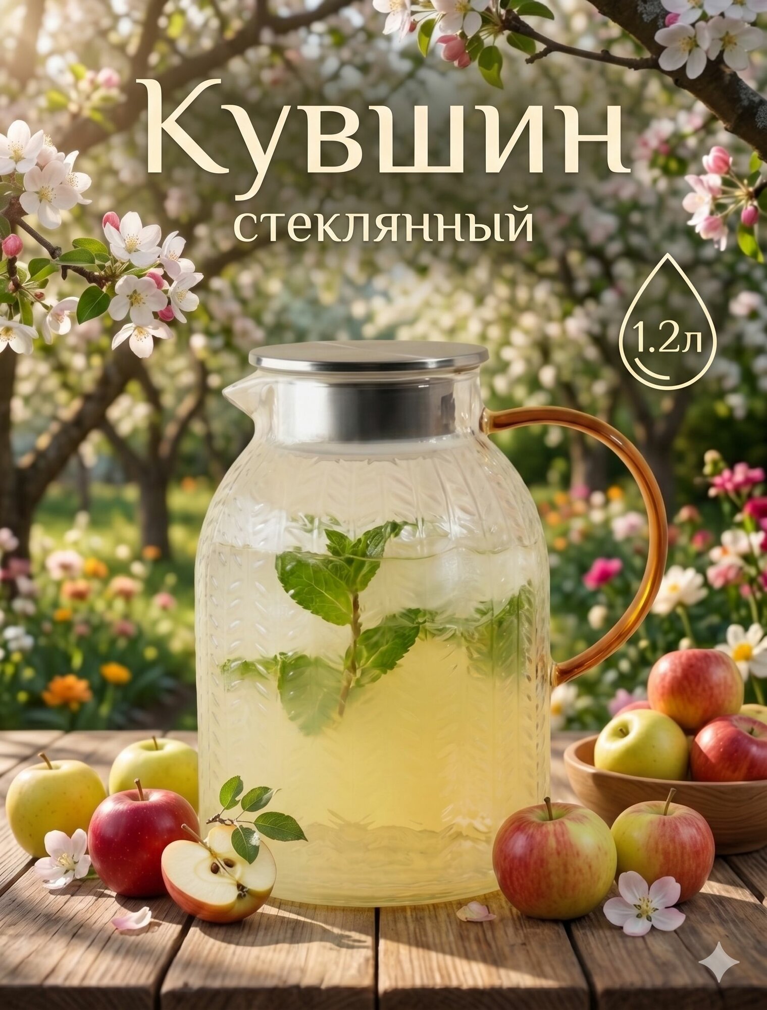 Кувшин для воды, объем 1.2 л, стеклянный, прозрачный, SL Home Weath