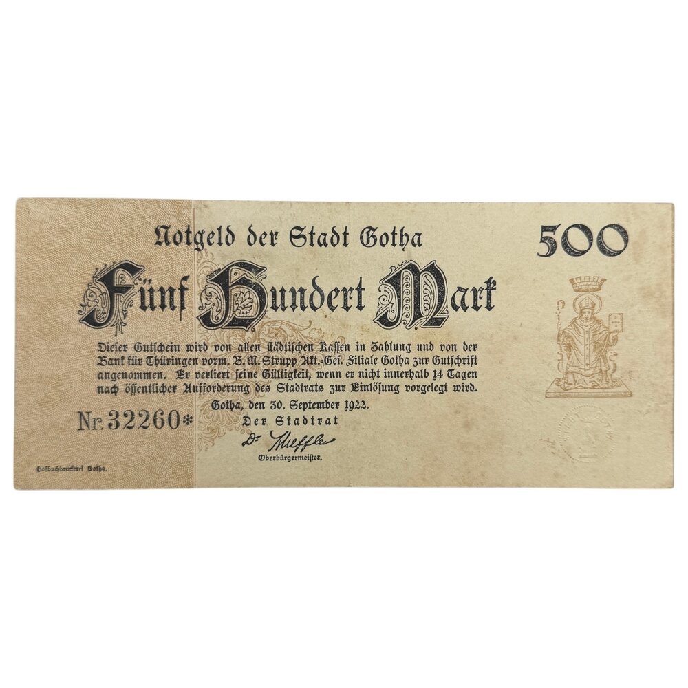 Германия (Веймарская республика) Гота 500 марок 1922 г. (30.09) (Коричневая бумага)