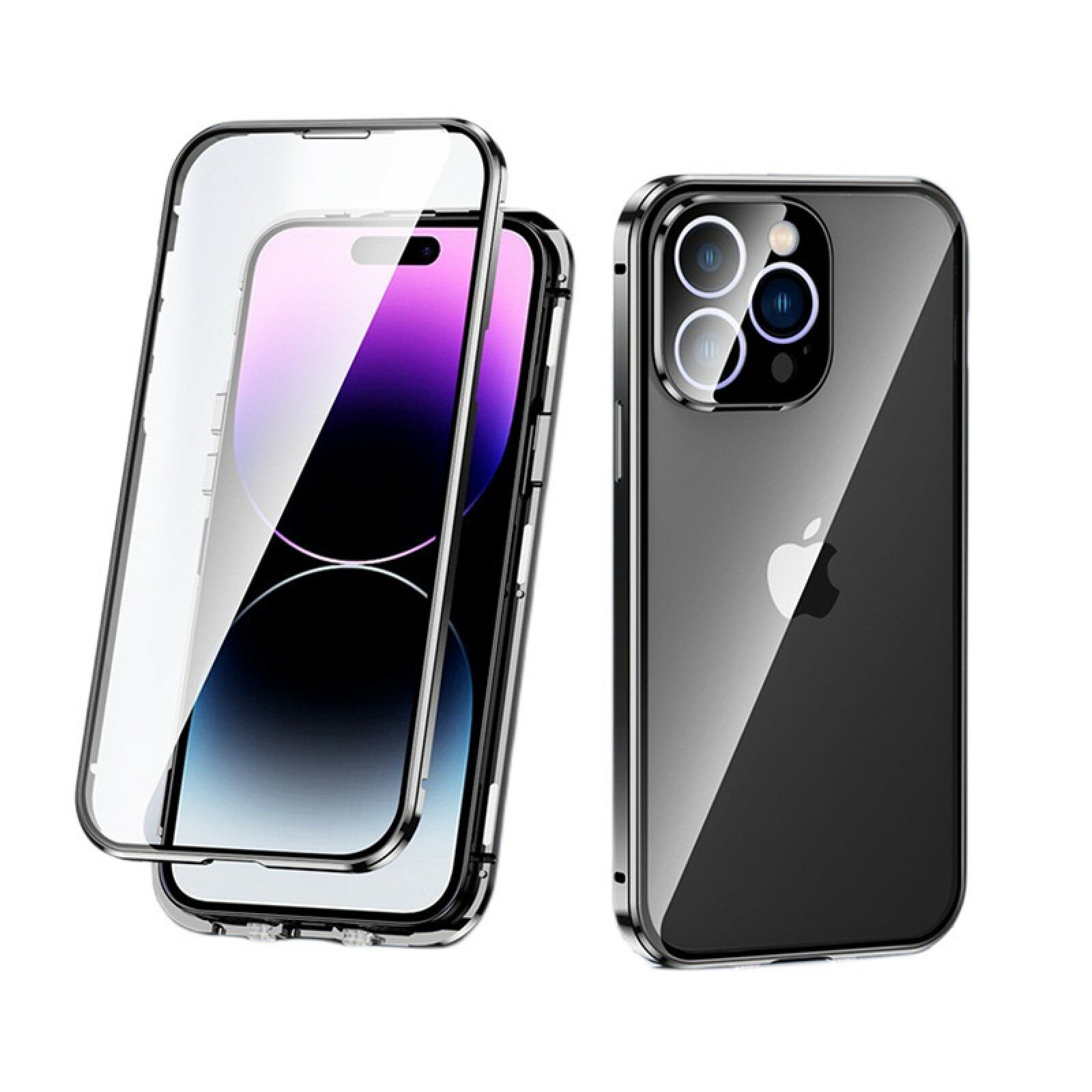 Магнитный чехол-бампер MyPads Vetro magnete для iPhone 15 Pro Max из закаленного стекла и металла, с двухсторонней прозрачной крышкой, черный