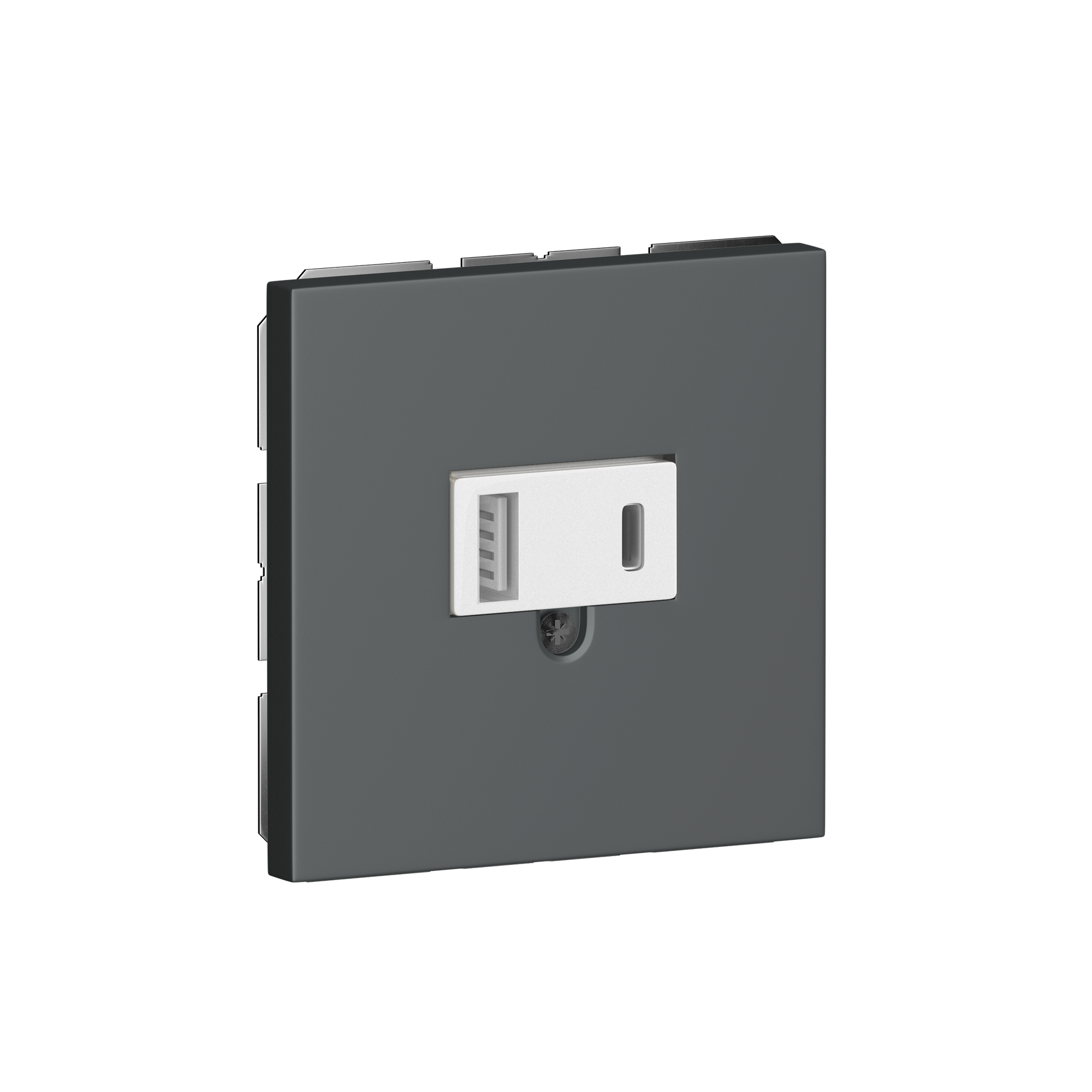 USB-зарядка типа A+С 3100мА 12Вт с белым разъёмом, цвет сталь, серия R98, Donel