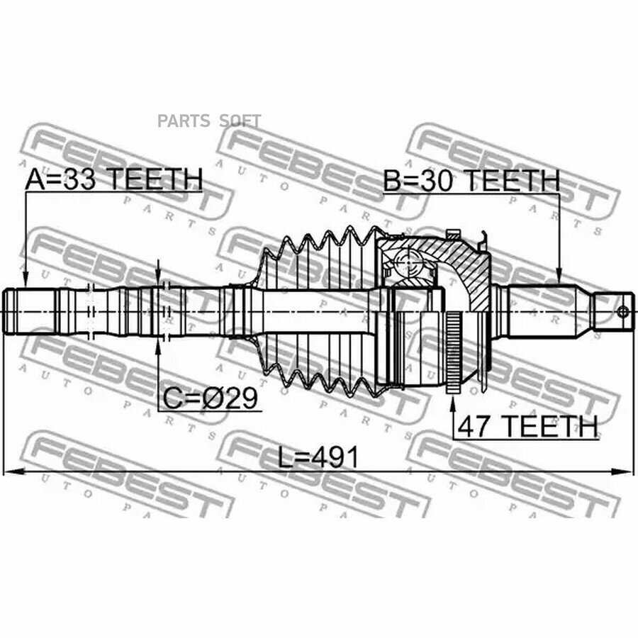 ШРУС правый наружный с валом для а/м Mitsubishi L200 05- 33x490x30 FEBEST FEBEST 0414KB4A47R | цена за 1 шт