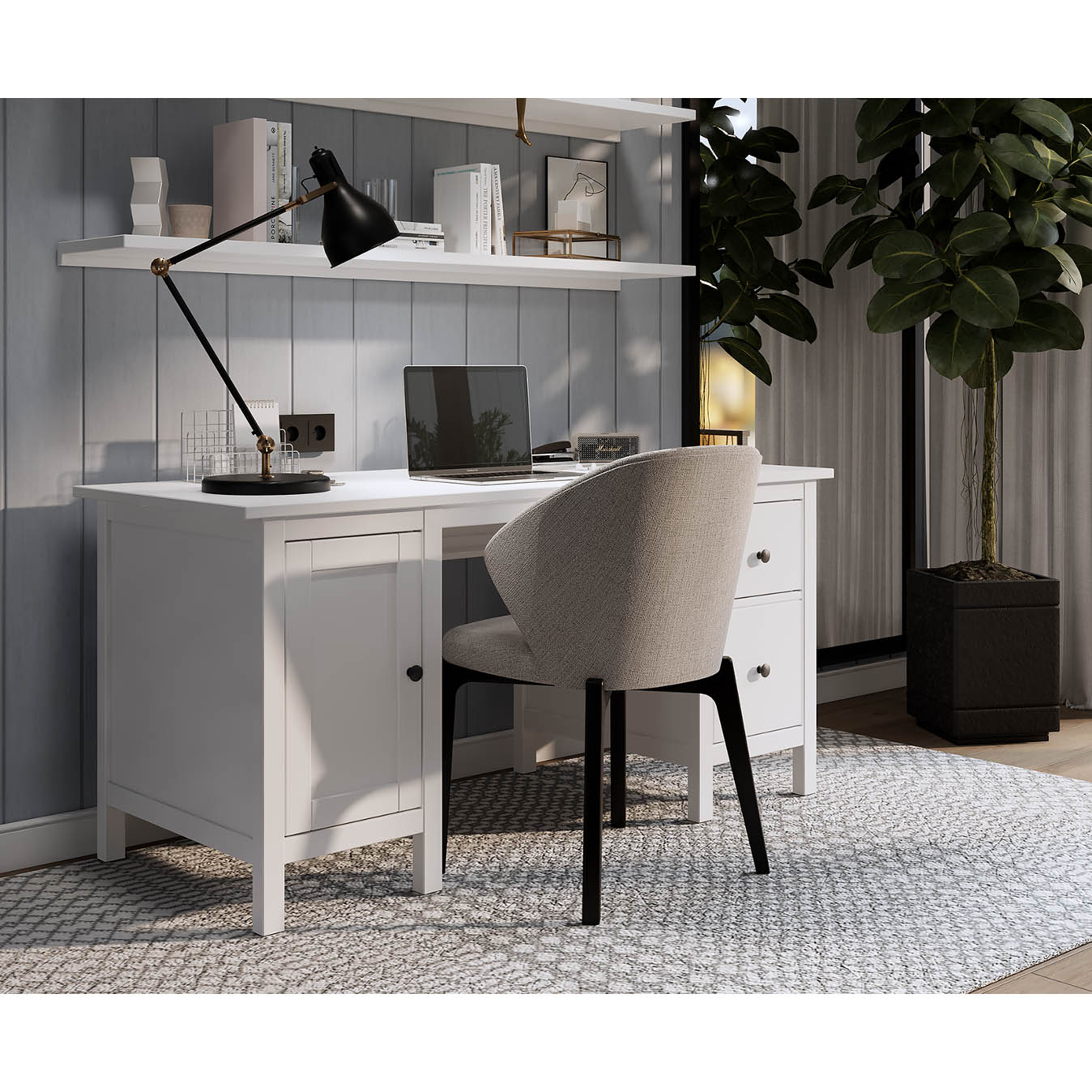 Стол письменный HEMNES "Кымор", с тумбами, ящиками, белый 155 см x 65 см x 74 см