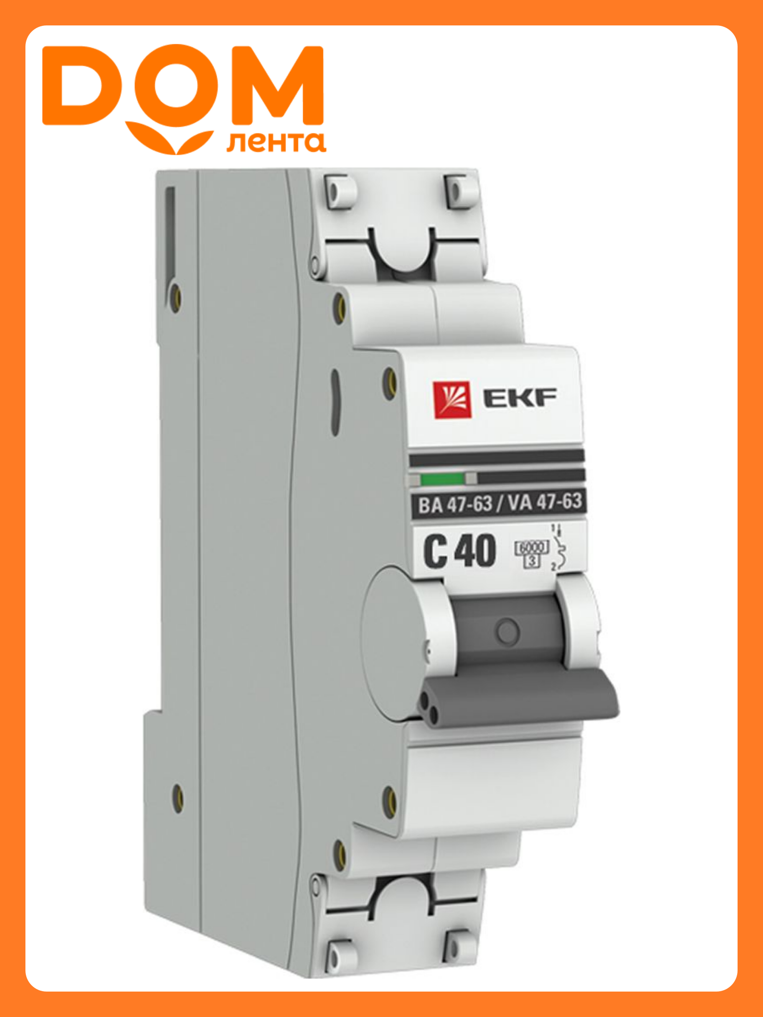 Автоматический выключатель EKF PROXIMA, 1P, 40A, C, IP20, монтаж на DIN-рейку