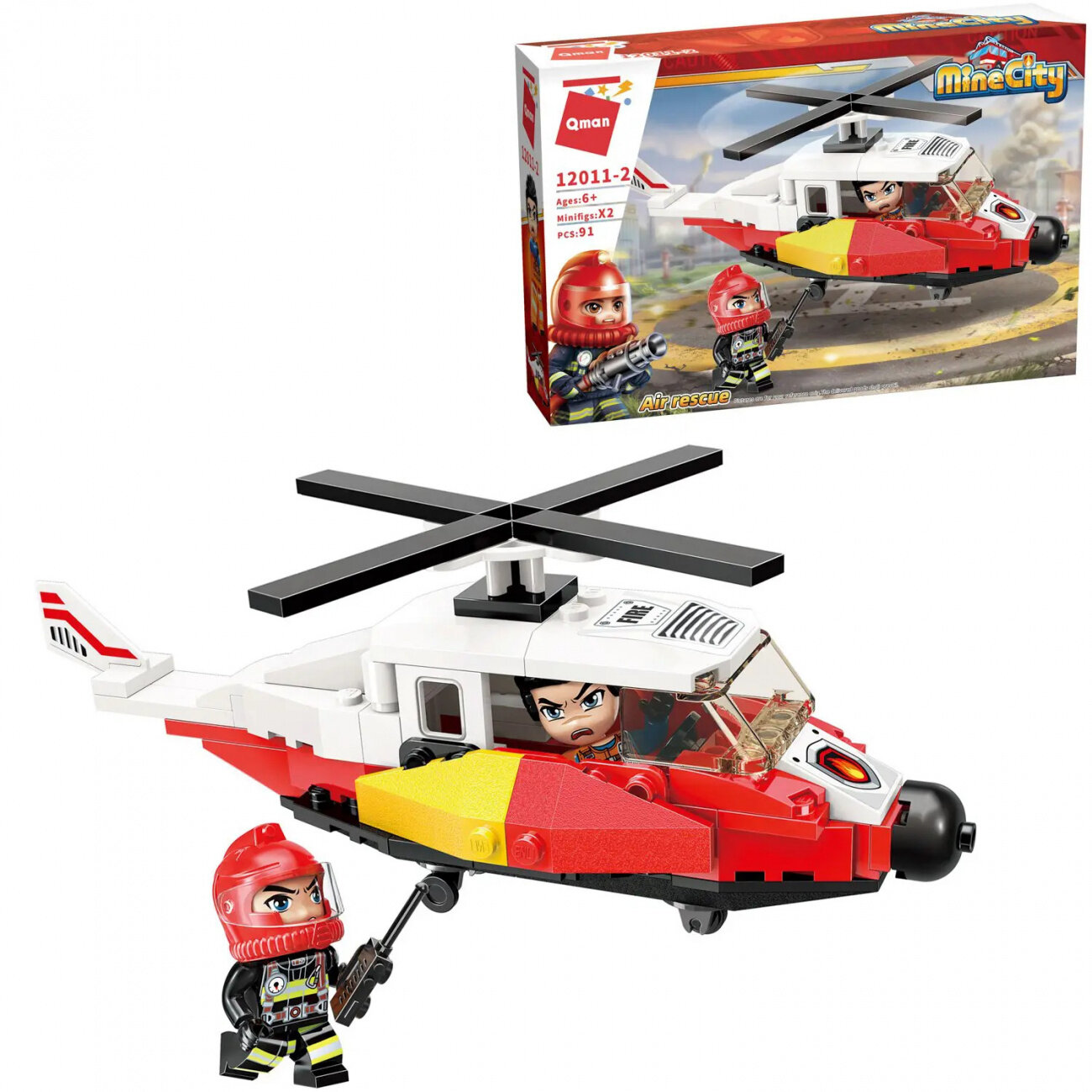 Конструктор Qman серия MineCity Пожарный вертолет 91 деталь 12011q/12011-2