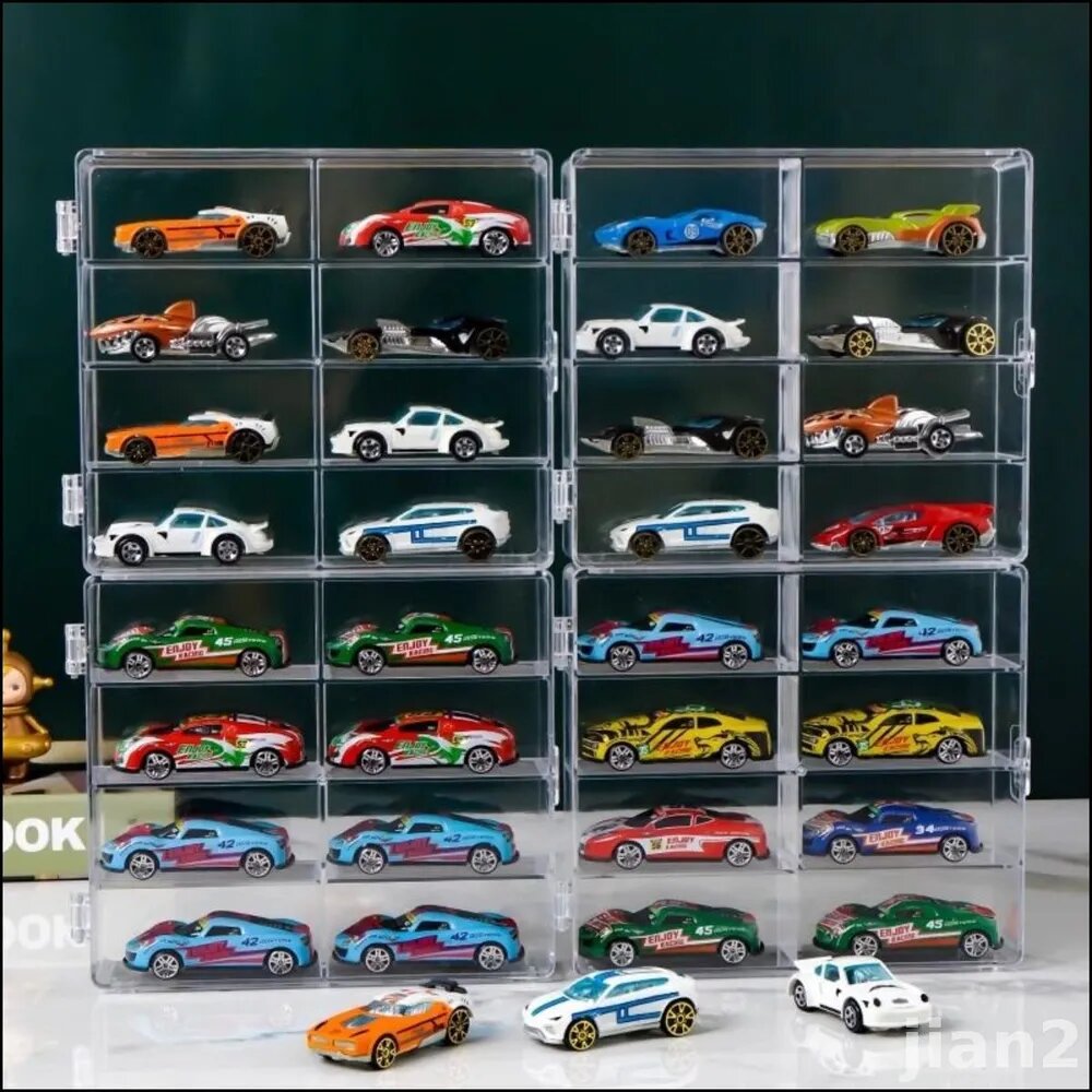 Акриловый органайзер премиум для 8 машинок HOT WHEELS с индивидуальными ячейками, габариты 19.5х17х4.4 см, масштаб 1:64