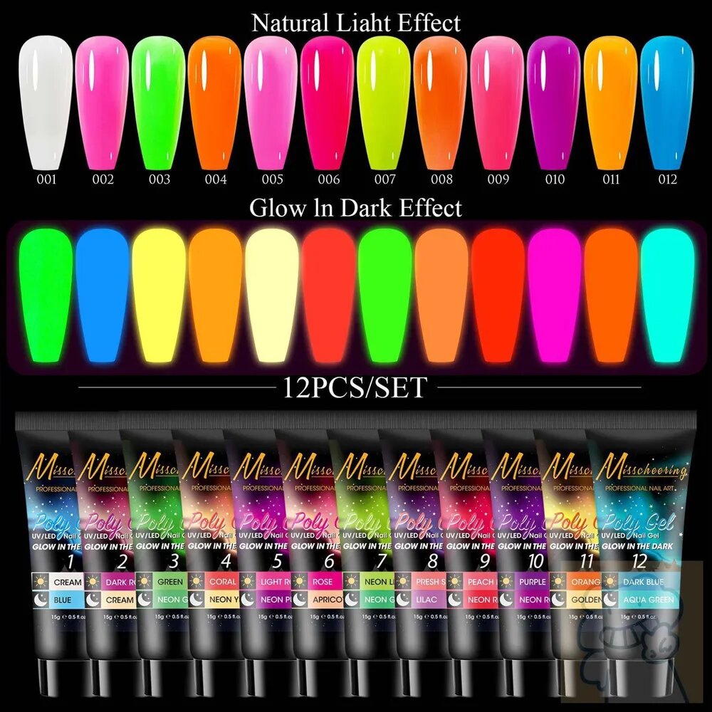 Гель для быстрого наращивания ногтей Poly, набор 12 шт.