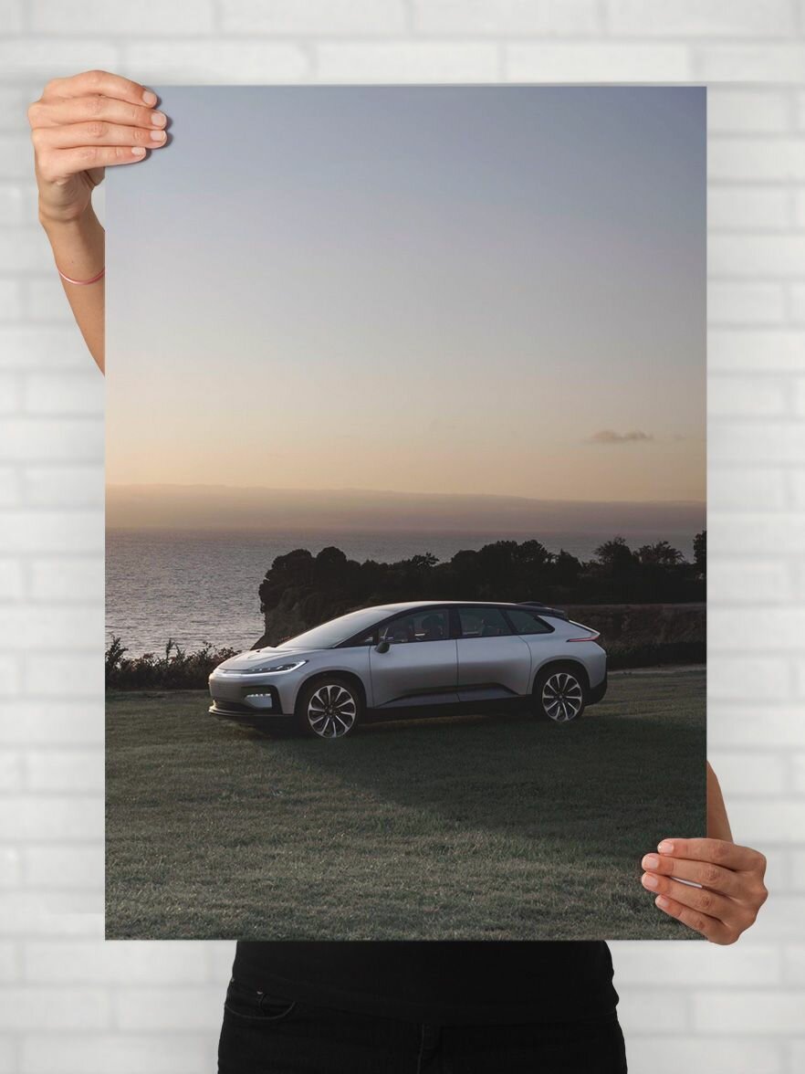 Плакат на стену для интерьера Легенды Авто (Фарадей Фьючер FF 91 - Faraday Future FF 91 1) - Постер по машине формата A1 (61x84 см)