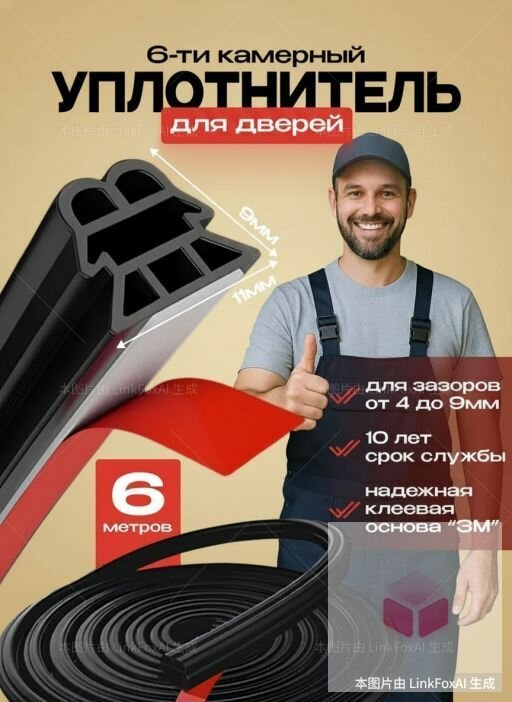 Уплотнитель для входной двери самоклеющийся, 6 метровhq